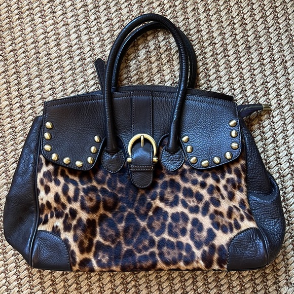 Innue | Bags | Italian Leather Cheetah Accent Brown Crossbody Bag ...